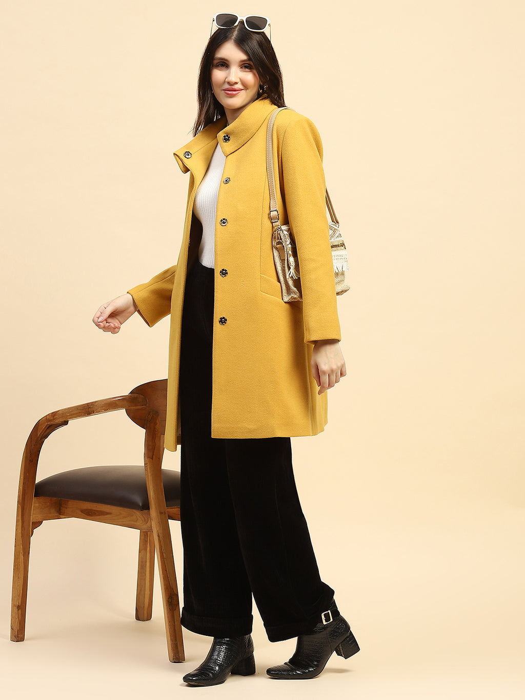 Long Coat - Mustard Solid Long Coat for Stylish Outerwear Fashion