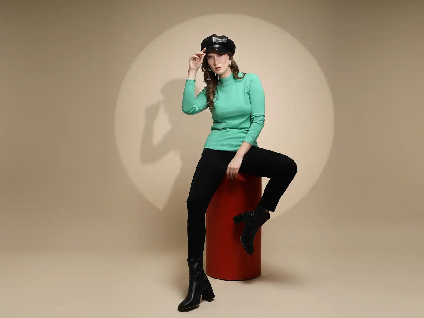 Women Lime Green Solid Full Sleeve Turtle Neck Nylon Skivvy