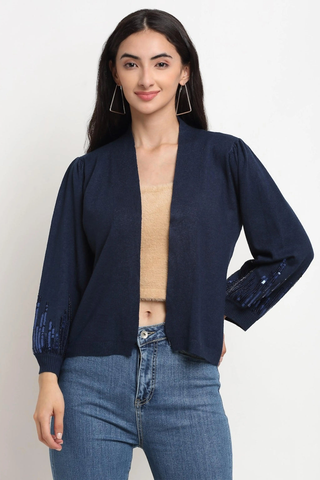 Blue Solid Cotton Blend Shrug – Global Republic