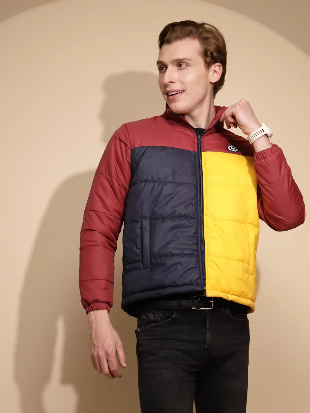 Red & Yellow Color Block cotton Jacket