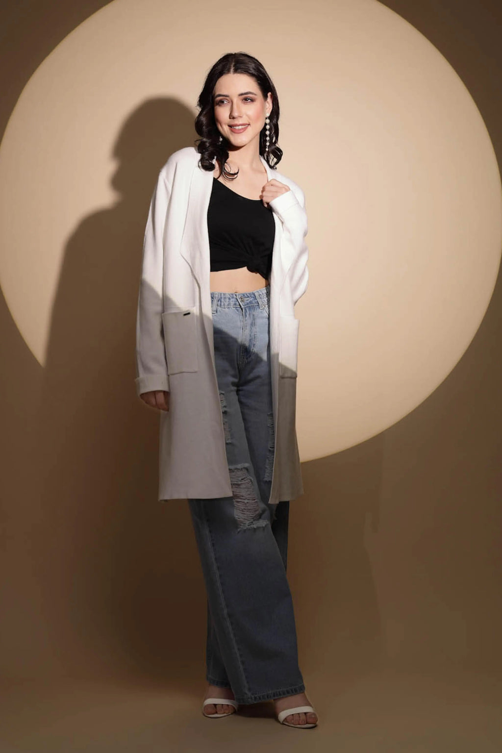 Beige Solid Knitted Shrug – Global Republic