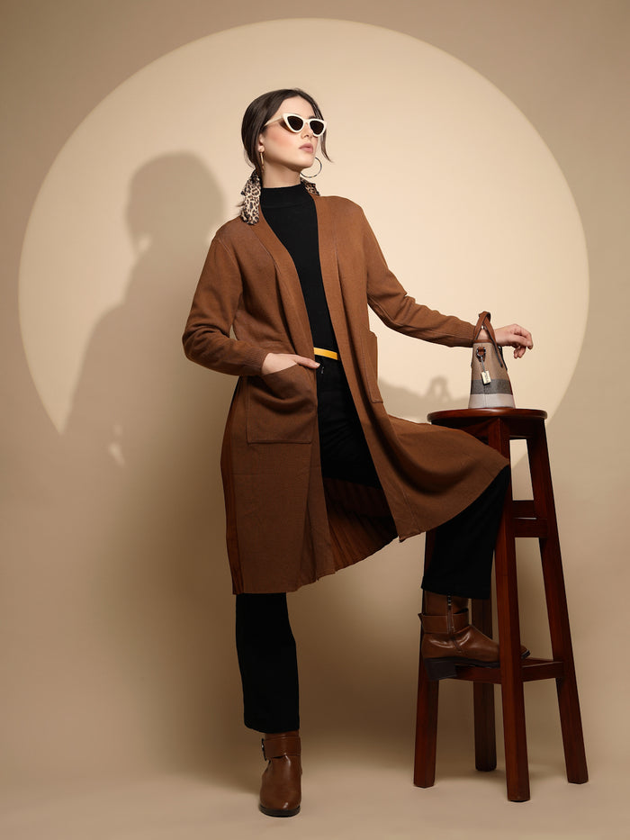 Solid Brown Knitted Winter Shrug