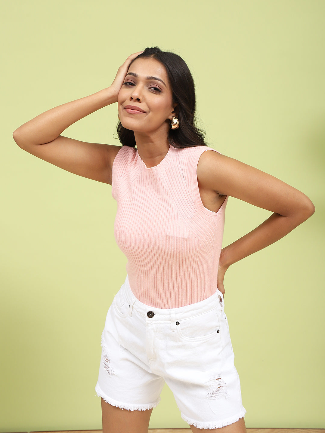 Stretchable Knit Skivvy Pink Top