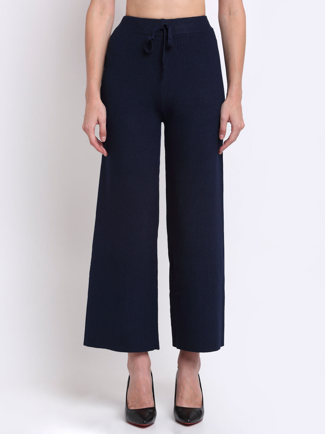 Women Navy Blue Knit Solid Lower