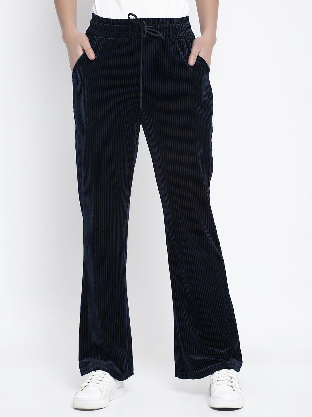 Women Navy Blue Flared Leg Lower With Pockets – Global Re...