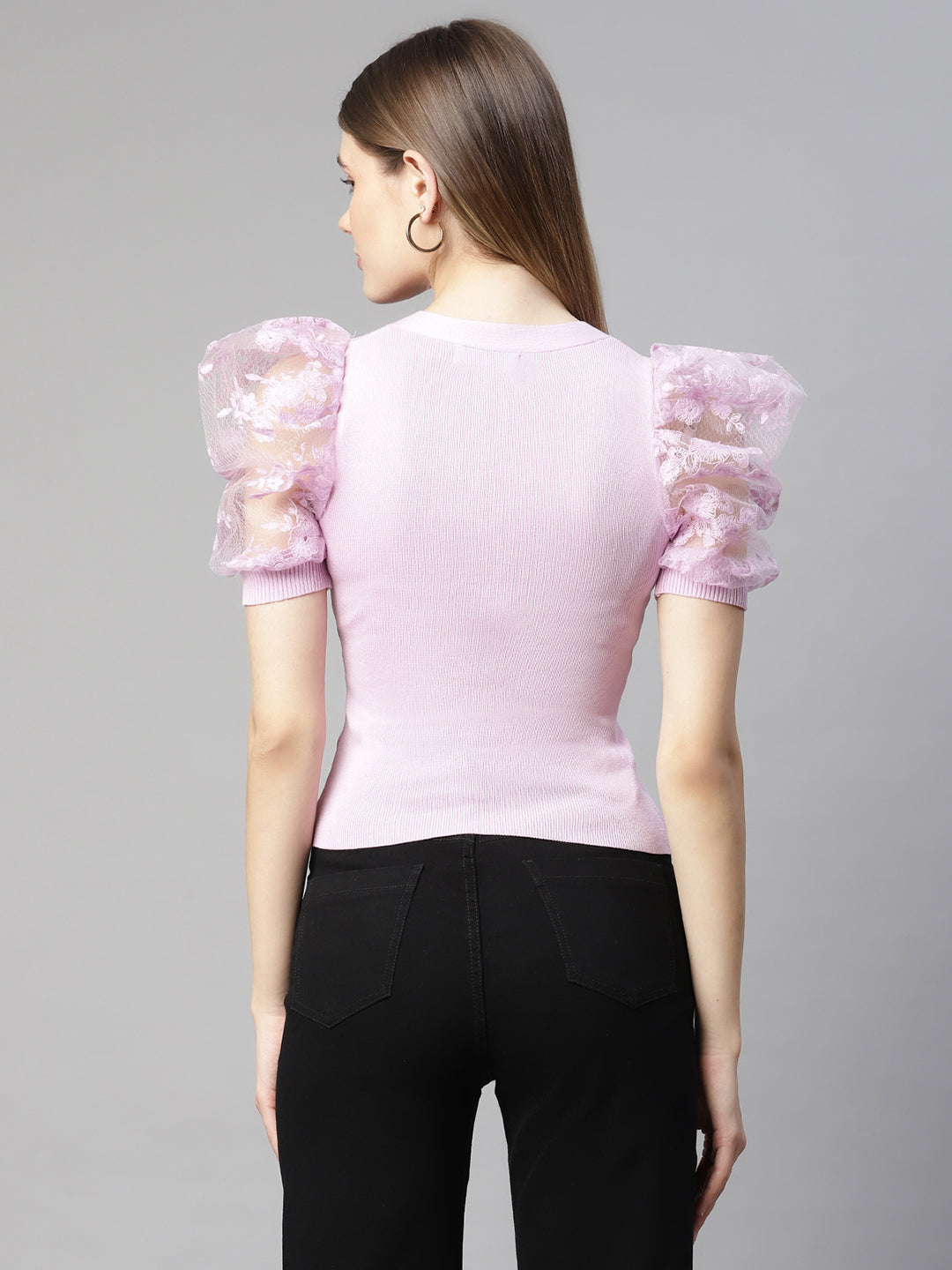 Women Purple Knit Net Top