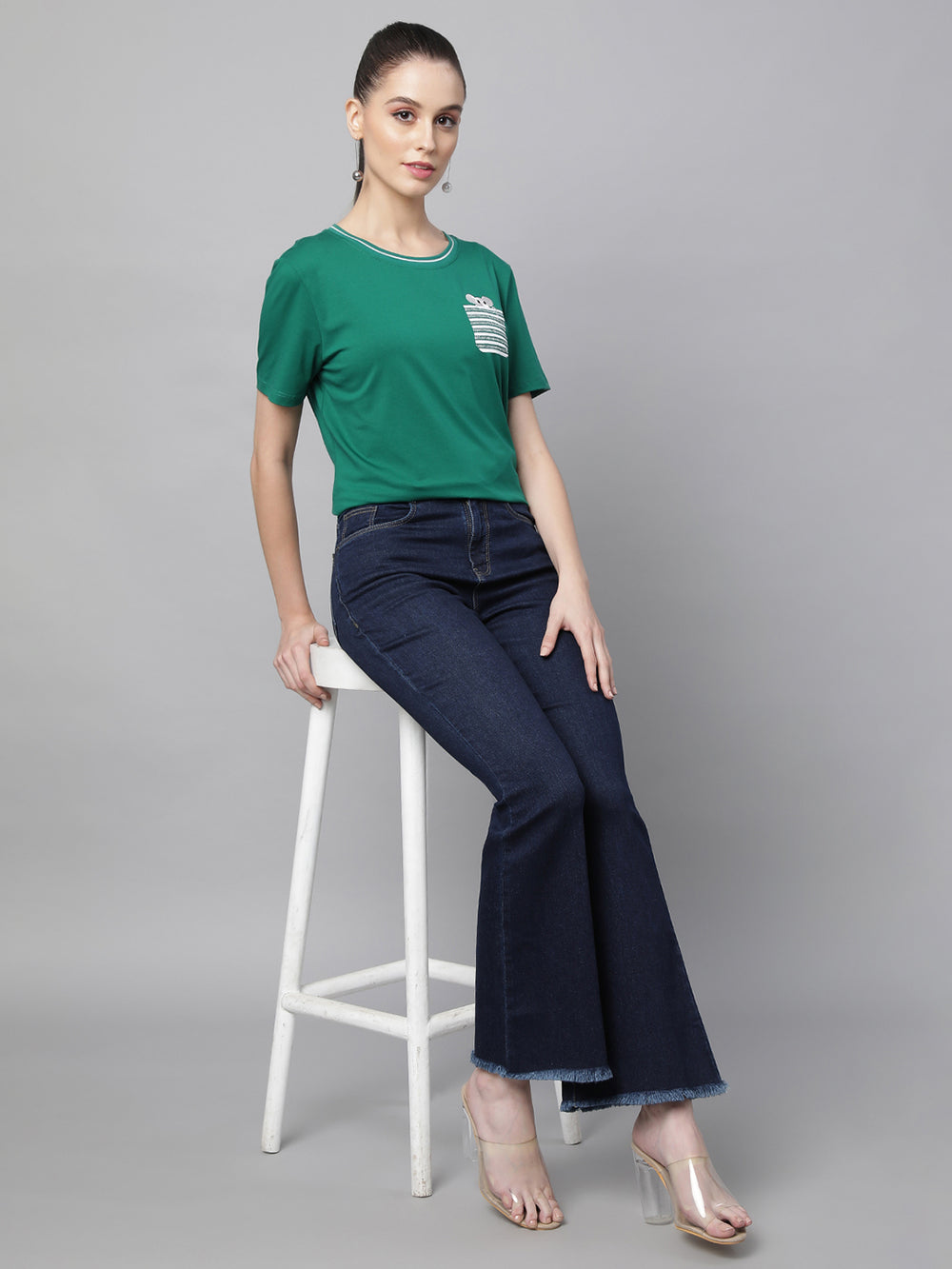 Women Raw Blue Bell-Bottom Ankle Length Jeans